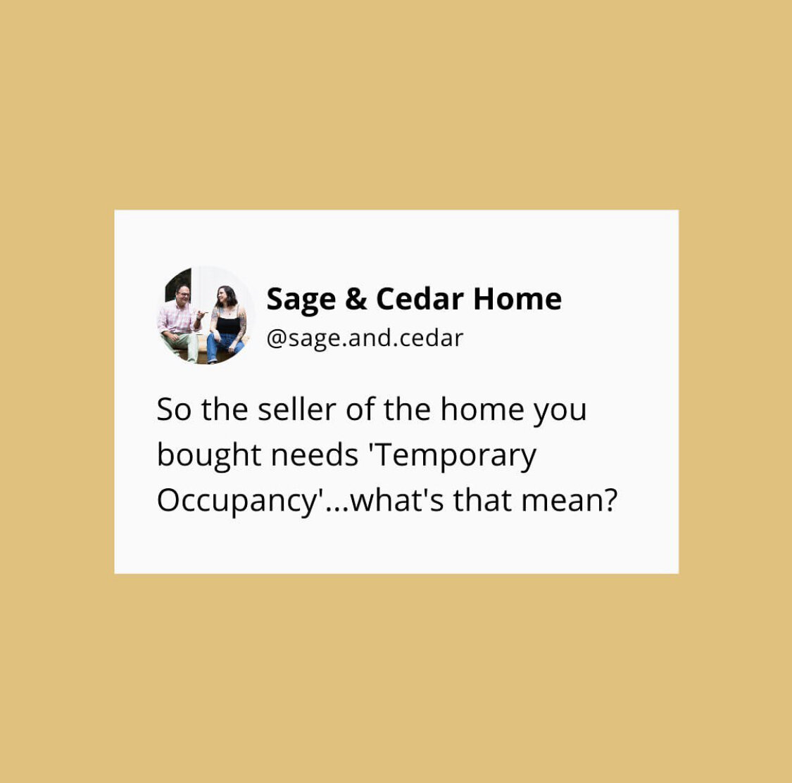 What is Temporary Occupancy post-closing for the Seller?